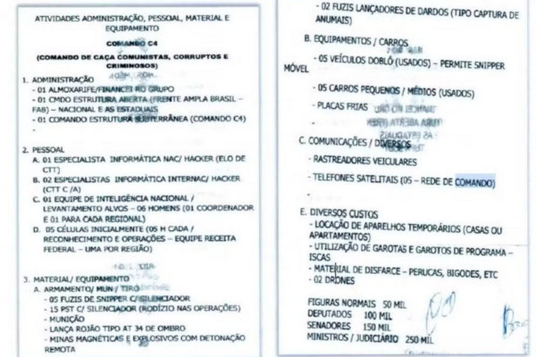 'Comando 4' tinha lista com nomes de ministros do STF e tabela de ...