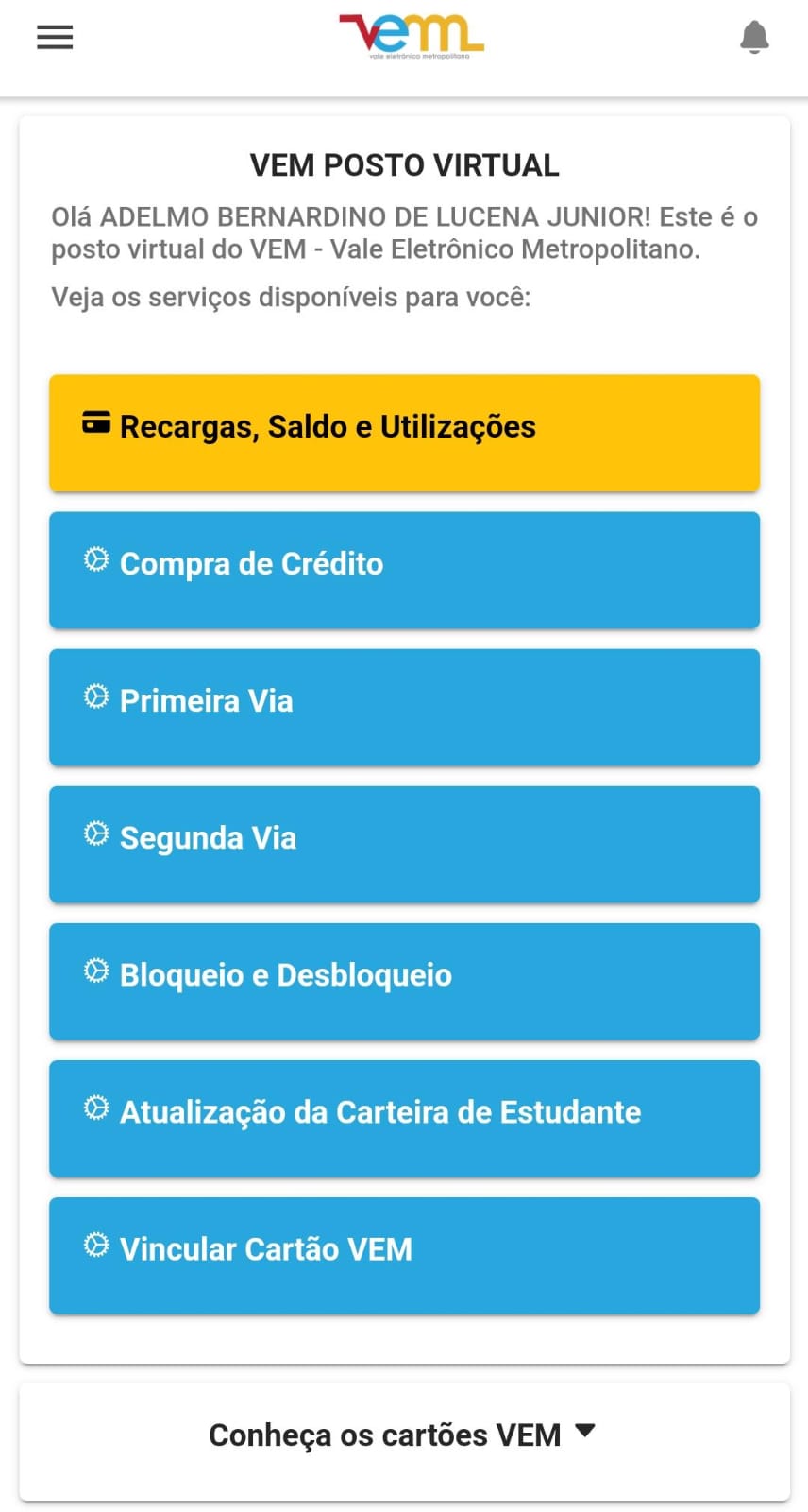 Cartão VEM pode ser recarregado sem cobrança de taxa; saiba como ...